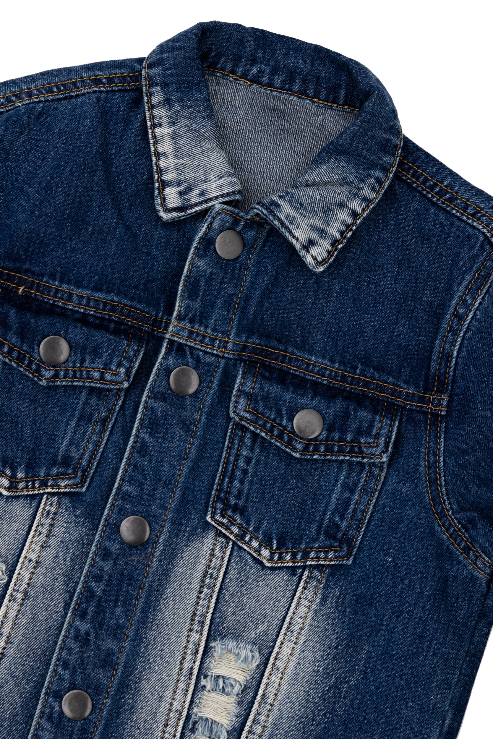 Chocolate Rainbows Embroidered Denim Jacket with Patch - Dark Stonewash ...