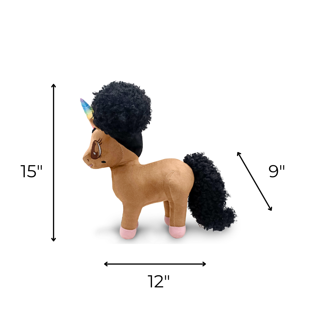 Brandy, Black, Unicorn Plush Toy with Brown Eyes with Afro Puffs - 15 ...