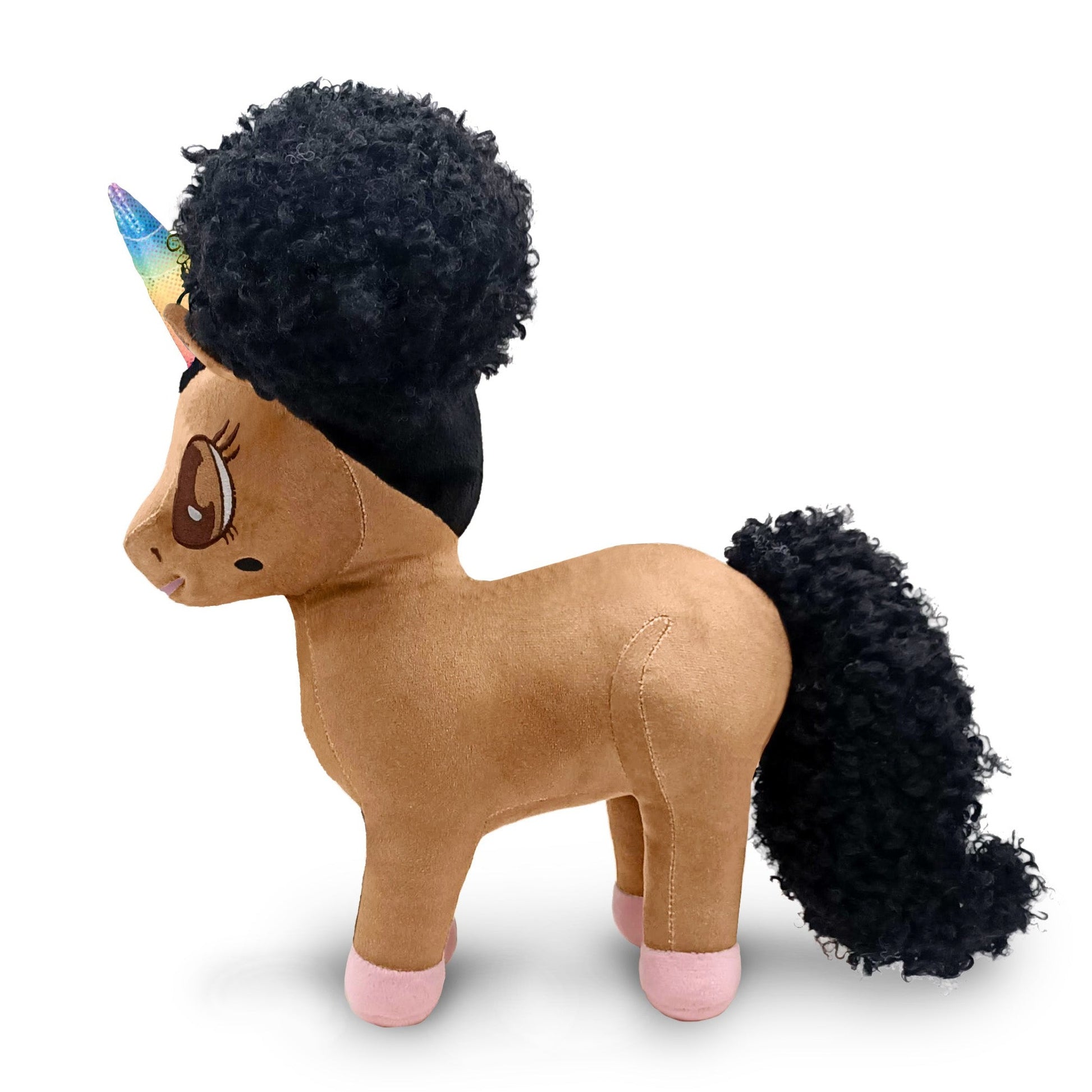 Brandy, Black, Unicorn Plush Toy with Brown Eyes with Afro Puffs - 15 ...